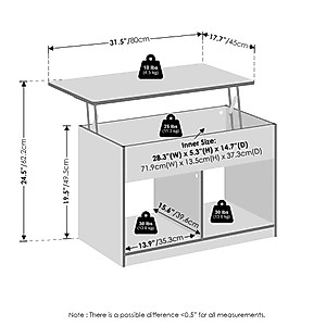 Furinno Jensen Living Room Lift Top Coffee Table with Hidden Compartment, French Oak Grey