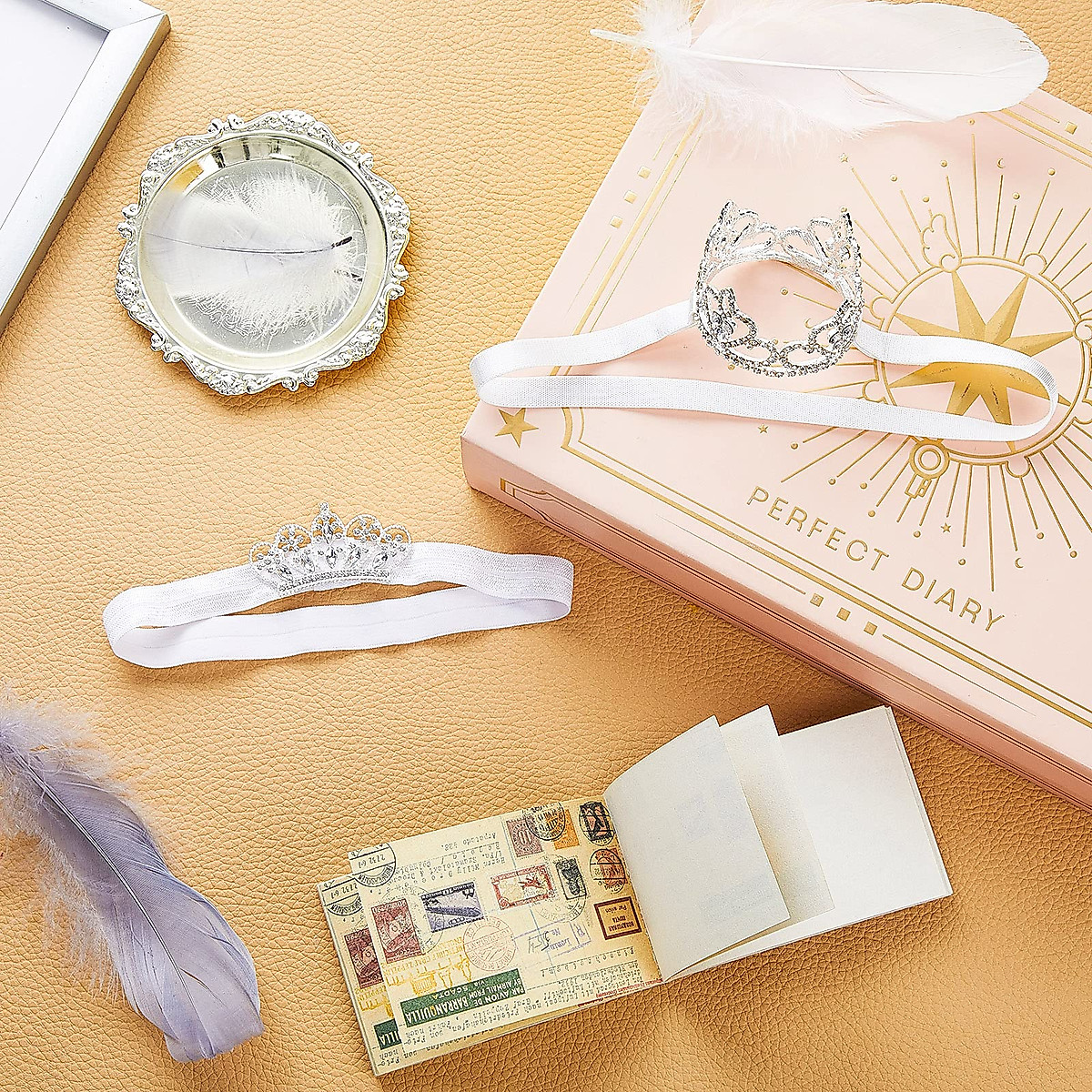 2 Pieces Baby Crown Baby Tiara baby crown headband baby girl crown Newborn Crown for Baby Girl infant tiara princess tiaras for little girls Birthday Elastic hair band Photography Outfits (Silver, White)