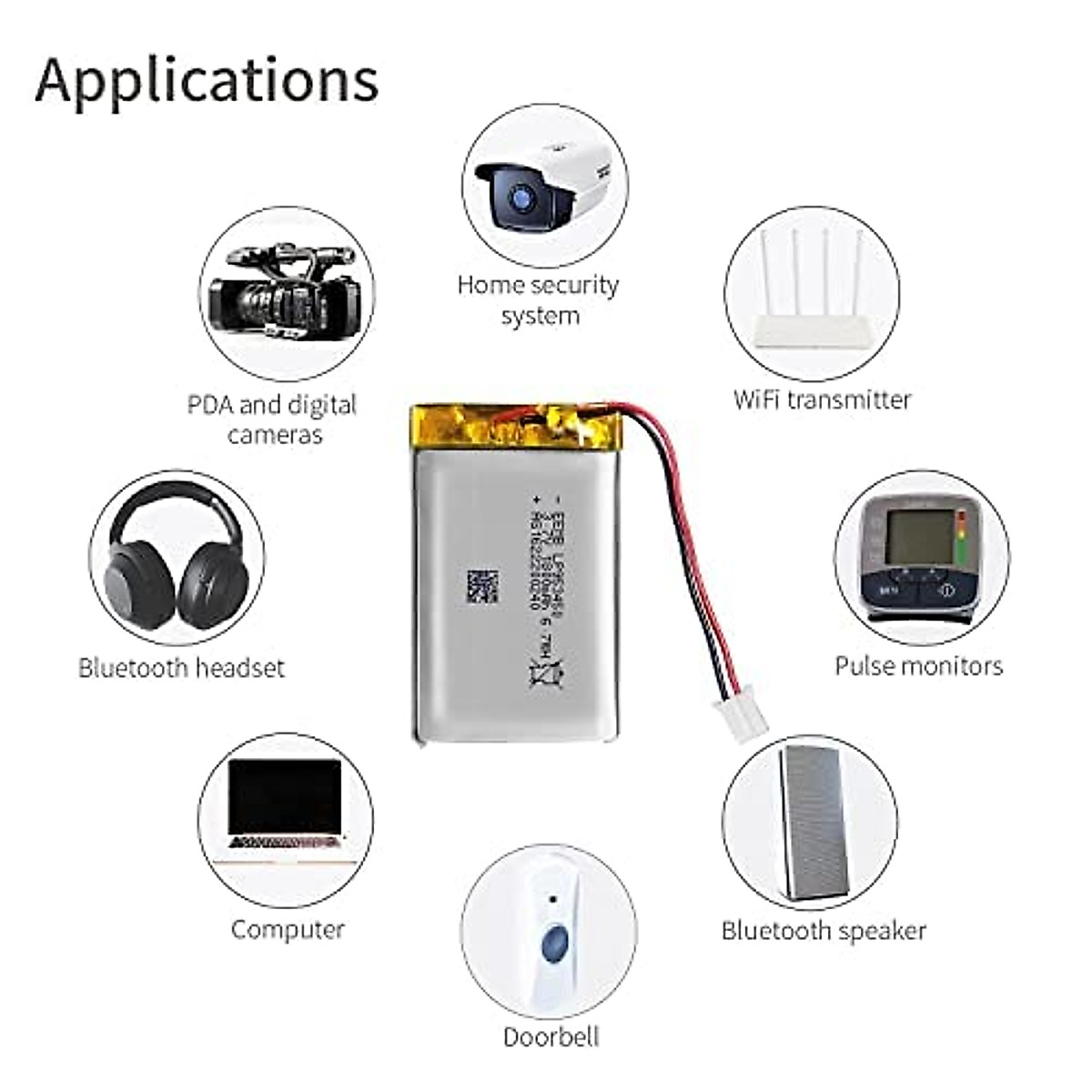EEMB Lithium Polymer Battery 3.7V 1800mAh 963450 Lipo Rechargeable Battery Pack with Wire JST Connector for Speaker and Wireless Device- Confirm Device & Connector Polarity Before Purchase(1)