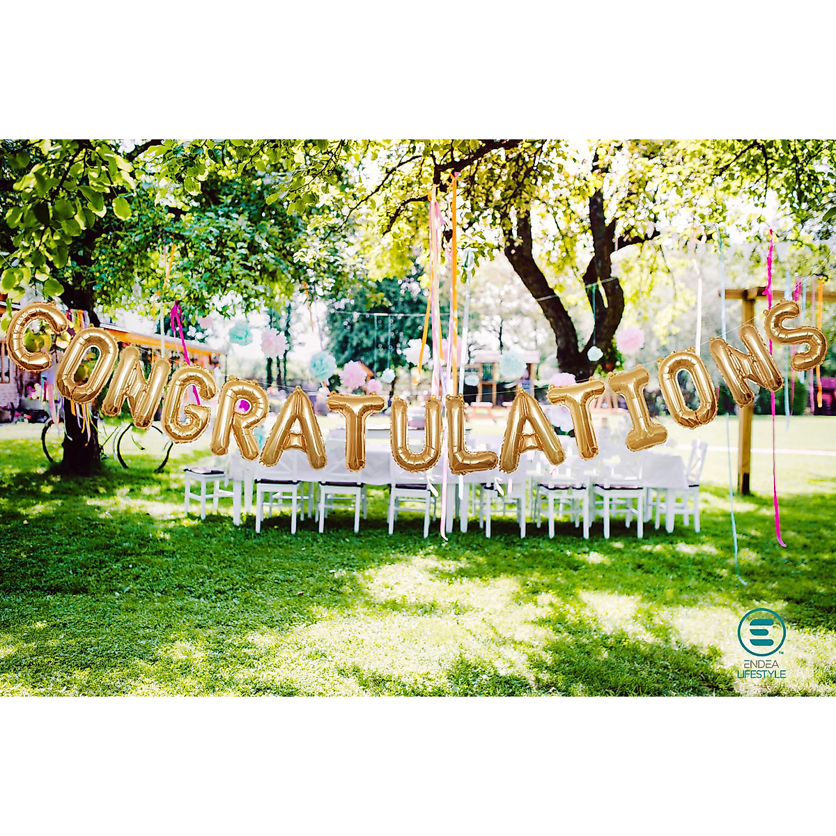 Endea Group Congratulations Banner Balloons 13 Inch Letters - Inflatable Foil Mylar - Celebrate for Graduations, Anniversaries, Weddings, Retirements 15pcs in Set (Gold)