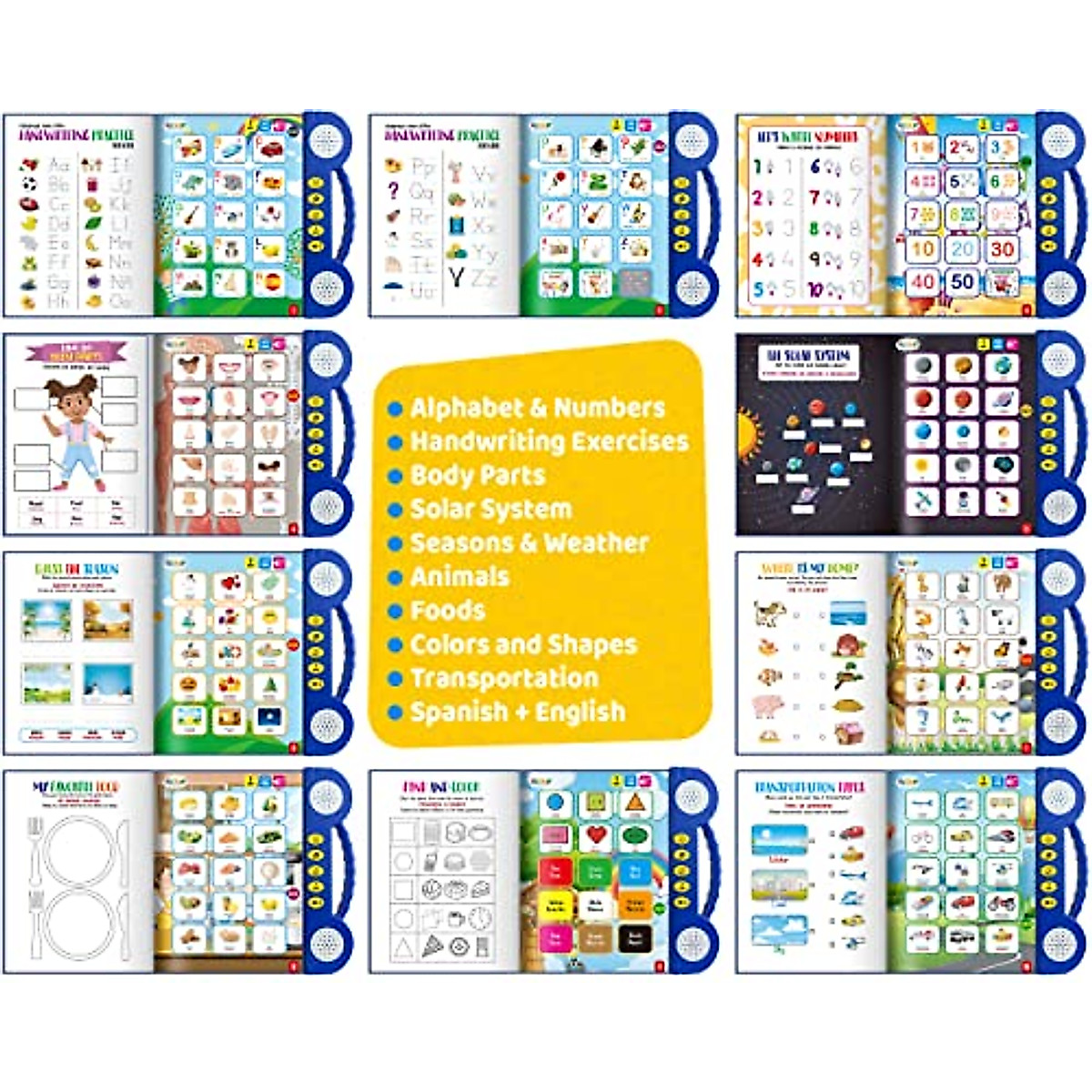 GUFINO Spanish & English Learning Toys Electronic Book; Kids Learning Toys for 3 Year Olds and Older. ABC Learning for Toddlers, Numbers, Songs, Colors; Best Toddler Learning Toys for 3+ Year Olds.