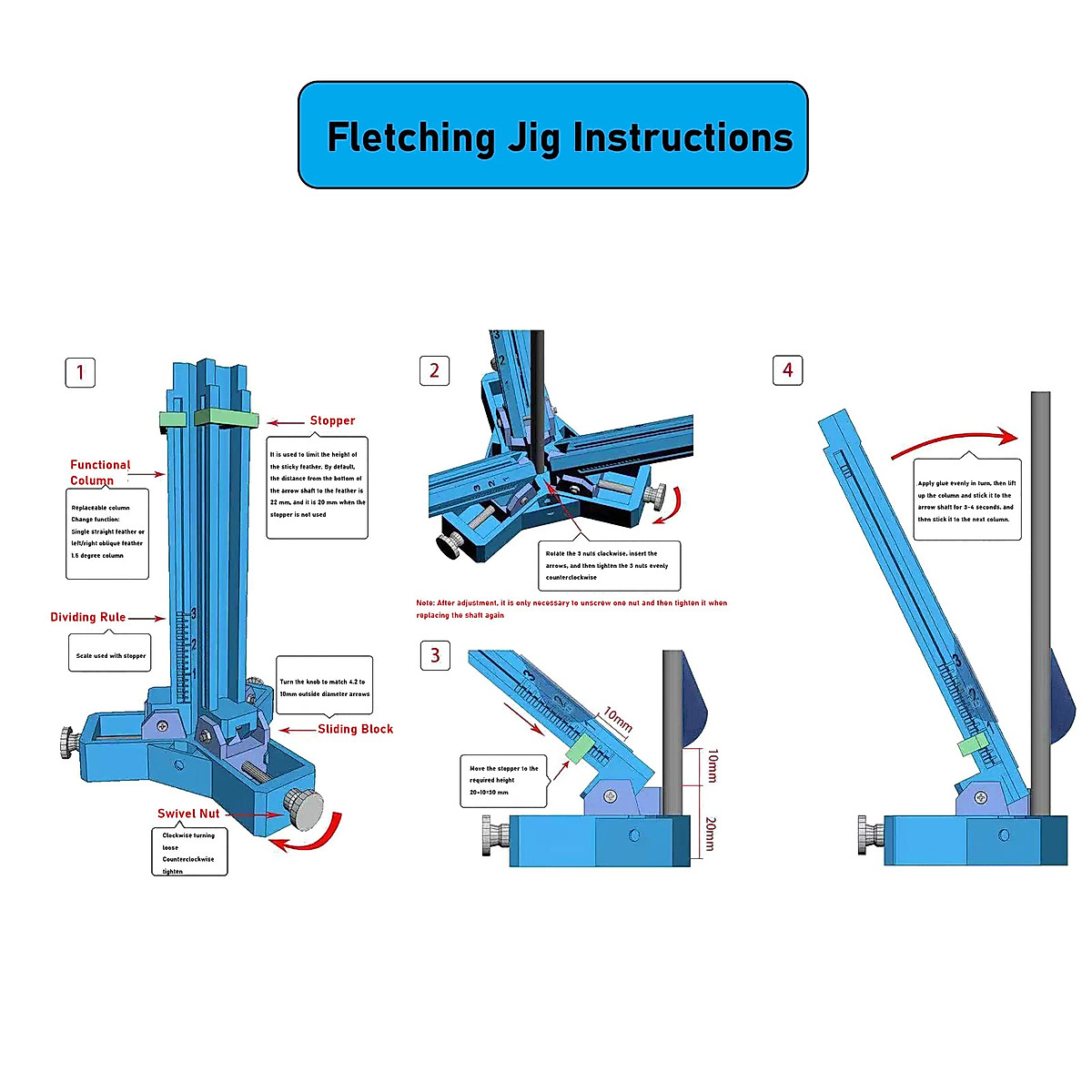 SOPOGER Archery Arrow Fletching Jig Kit 3D Straight Fletching Tool Adjustable Columnar Arrow Fletching Bonding Tool with Scale for Crossbolts DIY Arrows Feathers Vanes (Black)
