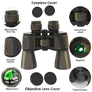 Binoculars for Adults 20x50 High Power Military Binoculars for Adults and Kids with Low Light Night Vision,Compact Waterproof Bird Watching Travel Hunting Stargazing BAK-4 Prism FMC Lens(Brown-2)