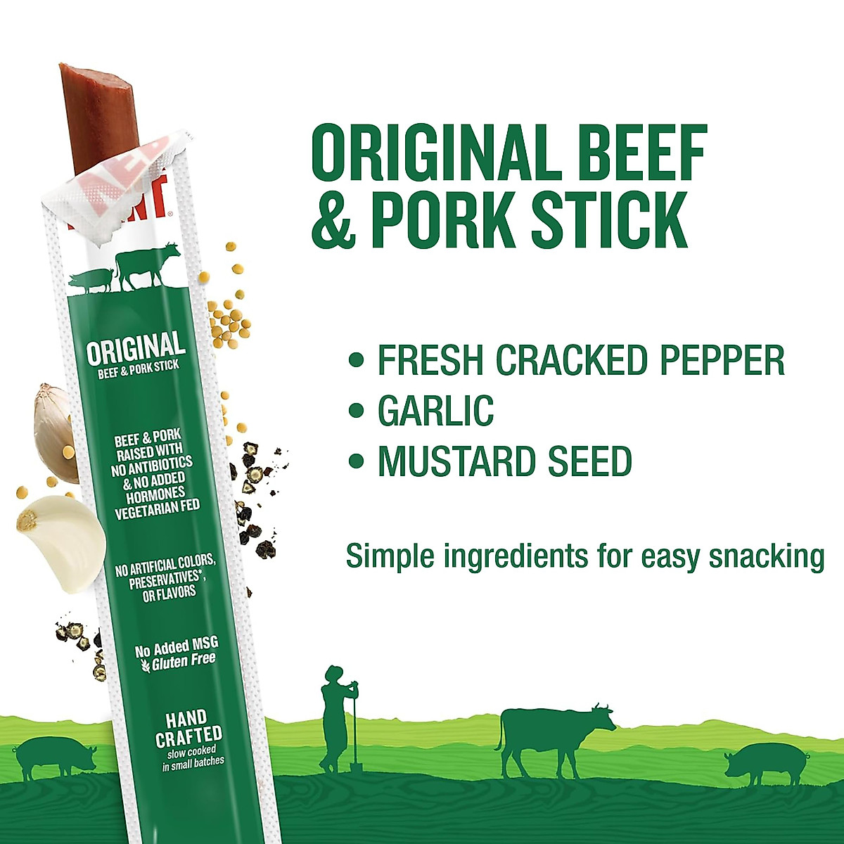 Snack Sticks by Vermont Smoke & Cure – Original Flavor – Beef & Pork – Healthy Meat Protein – 1oz Jerky Stick – 24 count carton