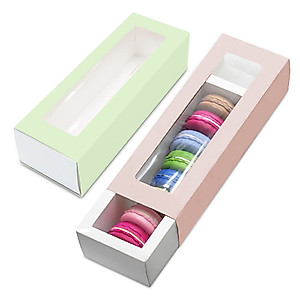 25 Pack of Maccaroon Boxes , Boxes for Macarons with Clear Window, Macaron Gift Box 6 , Light Pink and Light Green Macaroon Box for Cookie Giving Occaisions.