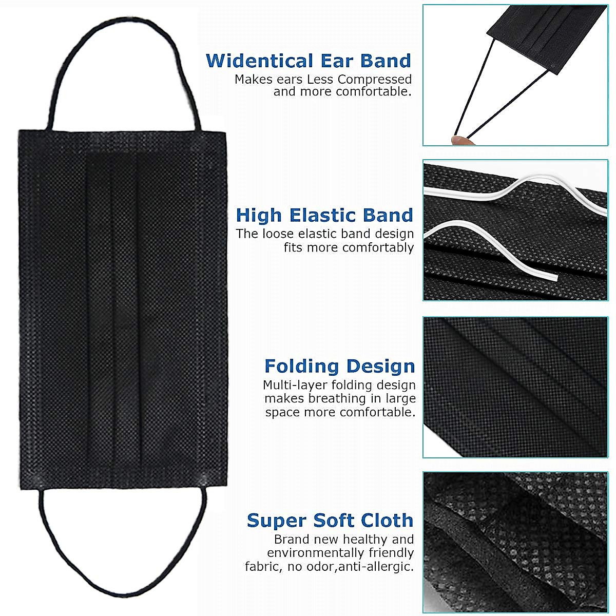 100 Pack Black Disposable Face Masks -3 Layer Medical Masks Disposable for Adults Home Office Outdoor and School