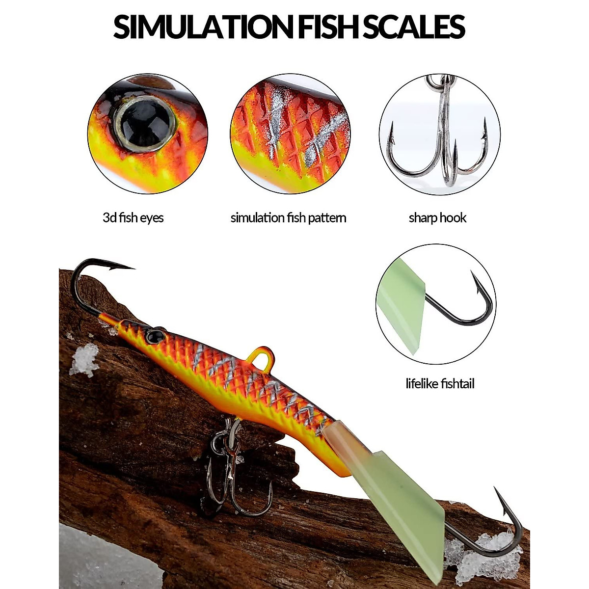 THKFISH Ice Fishing Jigs Panfish Ice Fishing Lures Kits Ice Fishing Gear Kit 14pcs Luminous Ice Fishing Color D