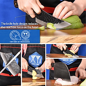 XYJ Portable Chef Knife Set Professional,Cleaver Butcher Knife,Forged Carving Boning Knives With Bag,Sharpener Rod,Camping Serbian Kitchen Knives,Full Tang
