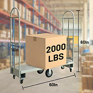 DIYTuning Narrow Aisle U-Boat Platform Truck with Thick Steel Deck Detachable Handles Dolly Push Cart Utility Cart Hand Trucks 2000lbs Capacity