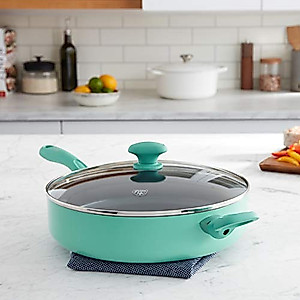 GreenLife Soft Grip Diamond Healthy Ceramic Nonstick, 5QT Saute Pan Jumbo Cooker with Helper Handle and Lid, PFAS-Free, Dishwasher Safe, Turquoise