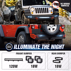 OBNAUX Full Width Front & Rear Bumper w/Spare Tire Carrier Compatible with 2007-2018 Jeep Wrangler JK JKU Unlimited (2/4 Doors) Equipped with Paintable Armor, 2" Hitch Receiver & D-rings