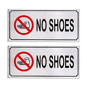 Juvale 2-Pack No Shoes Signs - Remove Shoes Wall Plates, Self-Adhesive Aluminum Sign for Wall or Door, Silver - 7.87 x 3.6 Inches