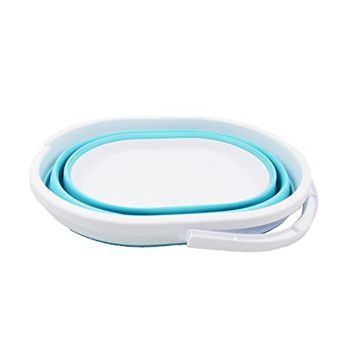 SAMMART 11L (2.9 Gallon) Collapsible Basket with Handle - Portable Outdoor Picnic Basket/Crater - Foldable Shopping Bag - Space Saving Storage Container (White/Haze Blue)