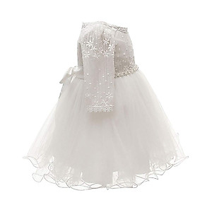 Happy Cherry Baby Girls Long Sleeves Tulle Tutu Dress Christening Baptism Gowns Size 12M - White