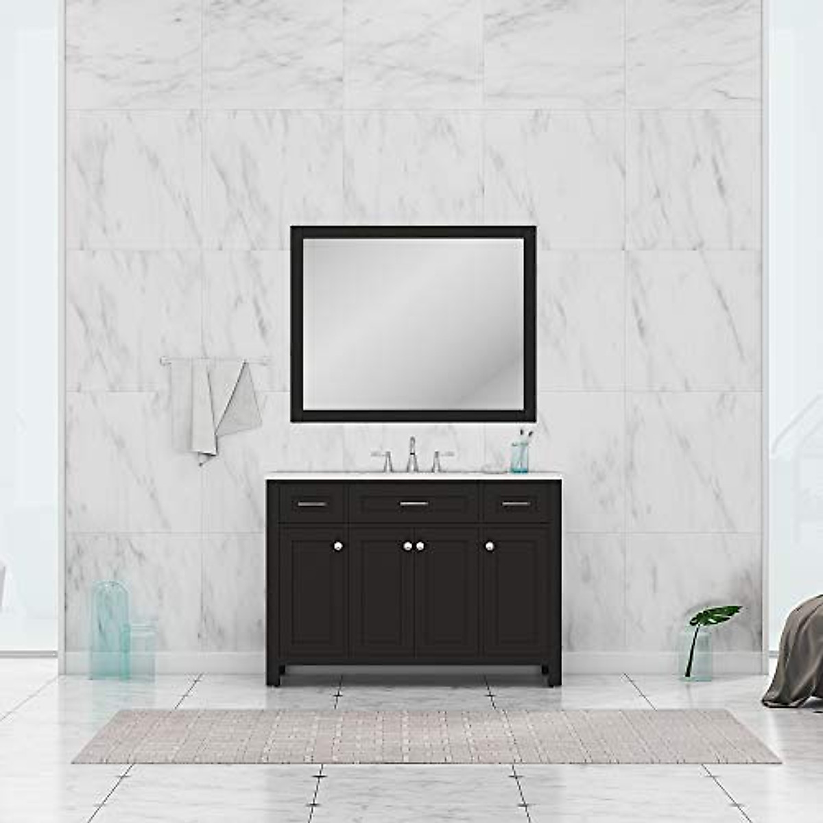 Alya Bath HE-101-48-E-CWMT Norwalk Single Bathroom Vanity with Carrera Marble Top and No Mirror, 48", Espresso