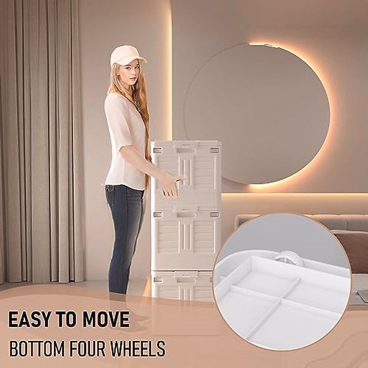 Hourleey 3 Pack Plastic Storage Bins with Lids, 19Gal Collapsible Closet Organizer Storage Boxes, Drawer Kitchen Cubes, Stackable Storage Bins, Foldable Blanket Storage with Door