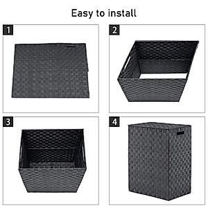 YOUDENOVA Handwoven Laundry Basket Hamper with Removable Liner Bag and Lid, Collapsible Clothes Hamper with Handle, Grey