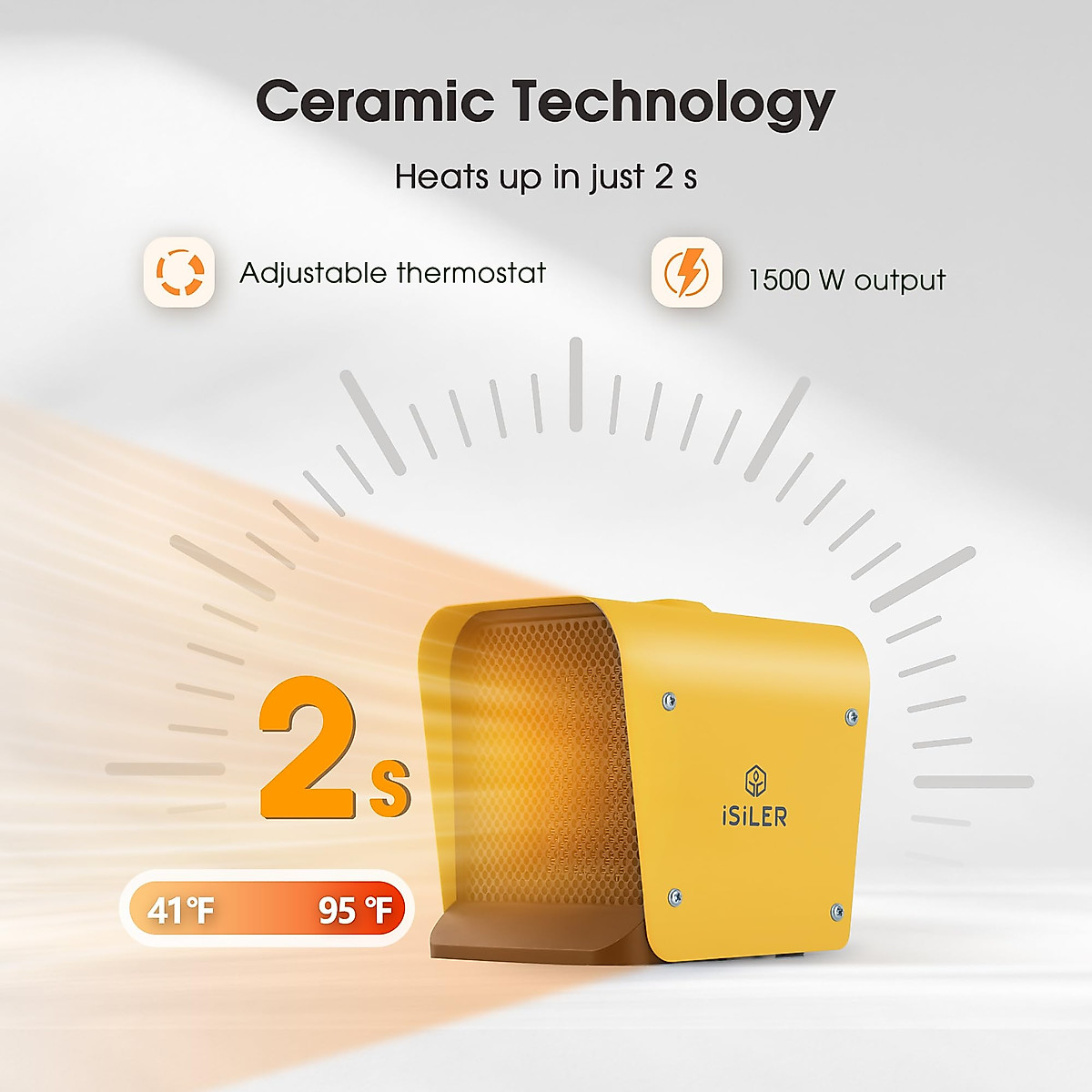 ISILER Space Heater, 1500W Portable Ceramic Space Heater with Adjustable Thermostat Tip-Over Overheat Protection ETL Certified for Home Office Garage