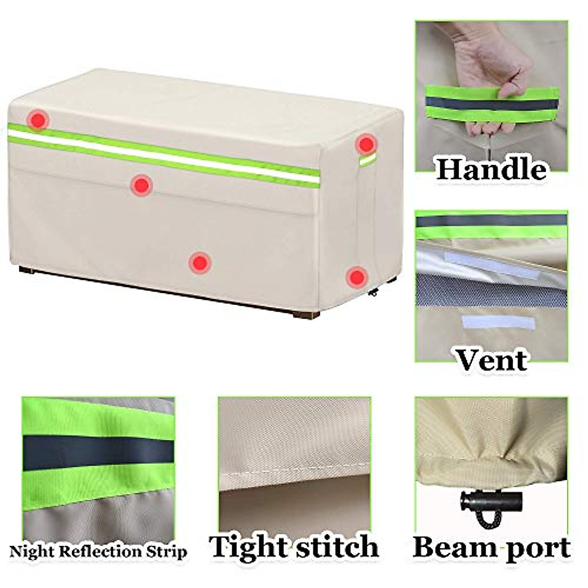 LOZOXO Patio Deck Box Cover, 54" Storage Box Cover for Outside, Outdoor Waterproof Deck Box/Storage Ottoman Bench Cover Fits up to 54" W x 27" D x 27" H khaki