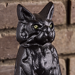 UniFlame, A-1251, Black Cast Iron Cat Fireplace Andirons with Reflective Glass Eyes