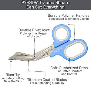 Professional-Grade Emergency Trauma Shears by PYRSIVA MEDICAL | Durable Titanized Blades, Rubberized Grips | For Nurses, EMTs, paramedics, physicians and vets