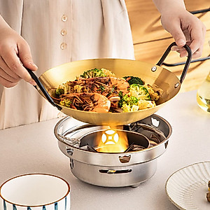 Cabilock Stainless Steel Cookware Stainless Steel Frying Cooking Pot 24cm Metal Stock Pot Stir Fry Pan Stewpot Skillet Round Bottom Wok Pan Binaural Wok for Kitchen Cooking Camping Cooking Set