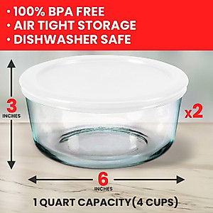 Ultimate Yogurt Containers 2 Pack - Make More Yogurt with 1-Quart Glass Containers (4 Cup) - Perfect for Food Storage & Meal Prep - 100% BPA free & Oven Safe Round Bowl Set with Lids