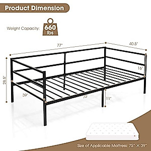 GOFLAME Metal Daybed Frame Twin Size, 2-in-1 Multifunctional Sofa Bed Frame with Headboard & Heavy-Duty Steel Slats, Mattress Foundation Platform for Living Room, Guest Room, Bedroom, Easy Assembly