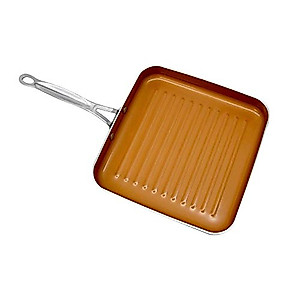 Gotham Steel Grill Pan – 10.5” Square Aluminum Grill Pan with Nonstick Surface, Sear Ridges and Stainless Steel Handle, Dishwasher and Oven Safe