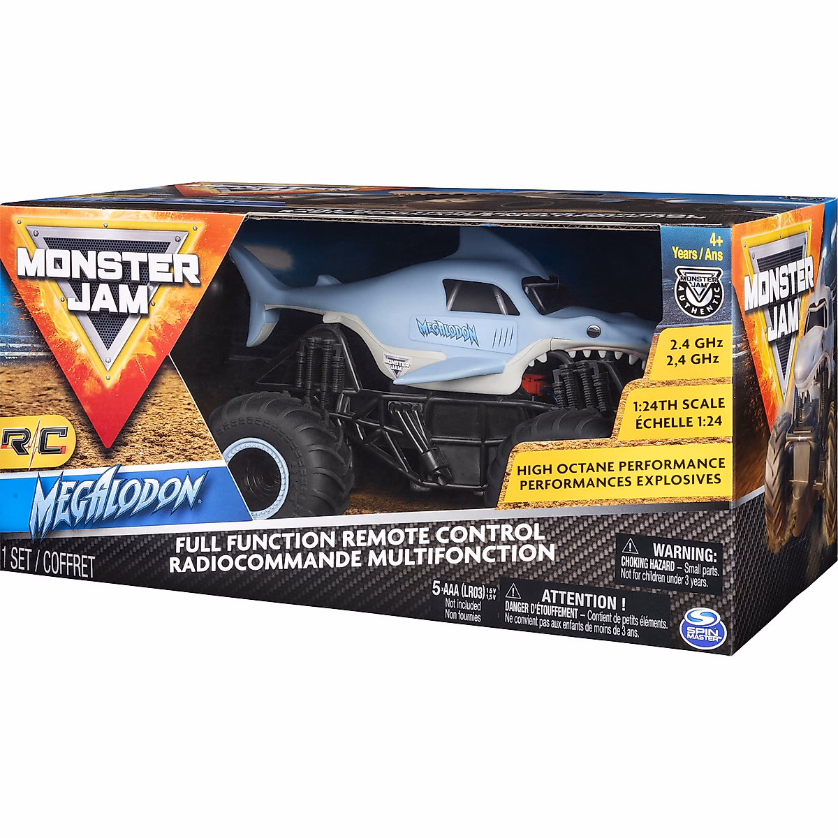 Monster Jam, Official Megalodon Remote Control Monster Truck, 1:24 Scale, 2.4 GHz, for Ages 4 and Up