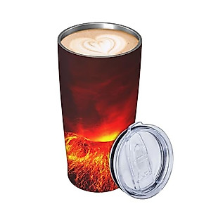 20oz Insulated Tumblers with Lids and Straws Spewing Volcano Stainless Steel Coffee Tumbler Cup Double Wall Vacuum Travel Coffee Mugs for Home, Office, Outdoor
