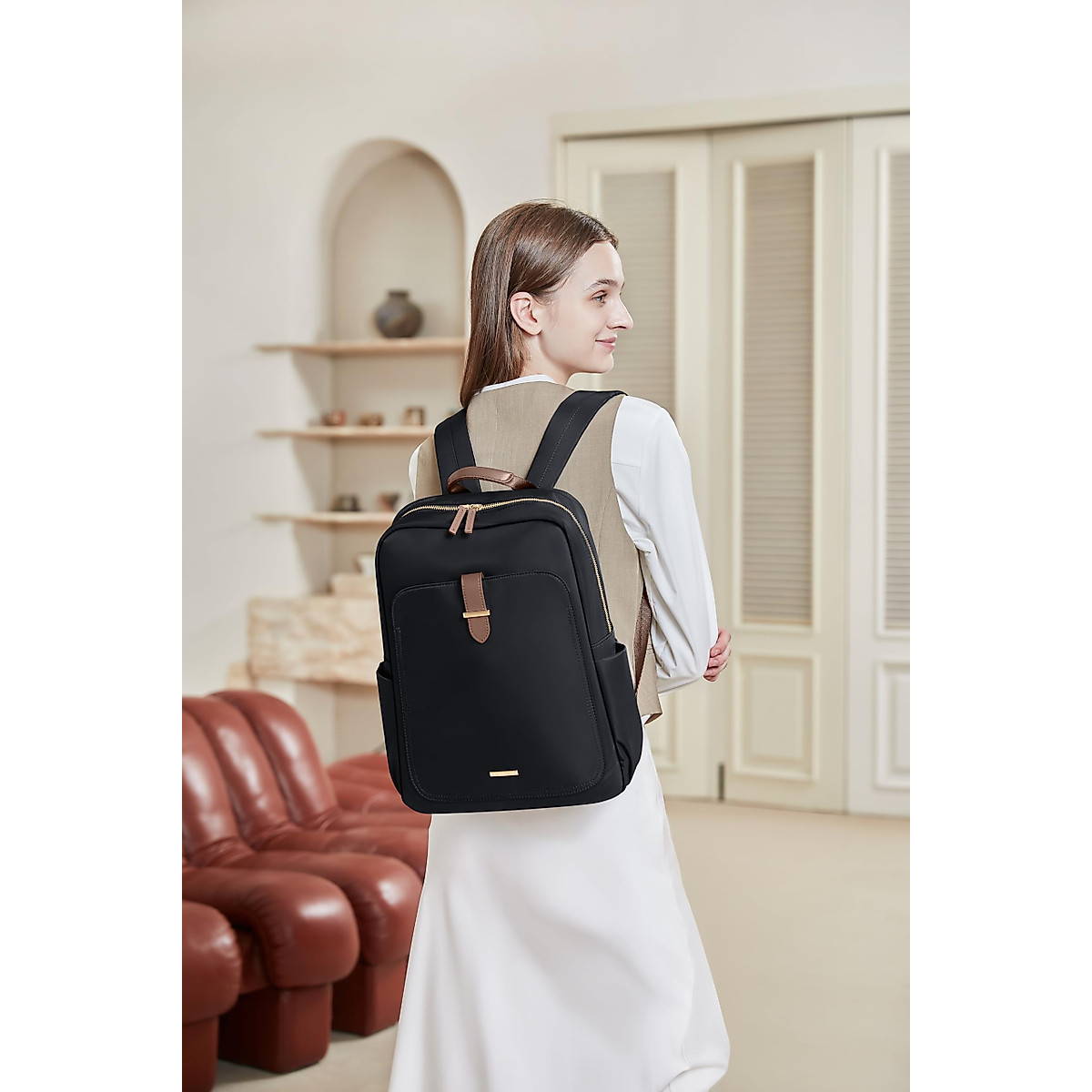 GOLF SUPAGS Laptop Backpack Purse for Women Fits 15 Inch Notebook Casual Daypack Work Travel College School Bookbag Fashion Computer Bag (Black, 15 Inch)