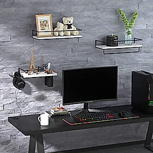 ZGO Floating Shelves for Wall Set of 3, Wall Mounted Storage Shelves with Metal Frame, Toothbrush Holder, Hair Dryer Holder and Towel Rack for Bathroom, Kitchen, Bedroom(White)