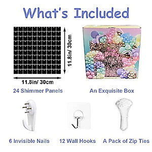 24 Panels Black Shimmer Wall Panels Backdrops, Square Sequins Backdrops with 3D Effect, Large Black Photo backdrops for Christmas, Birthday, Graduation, Wedding, Party Decoration and Home Decoration