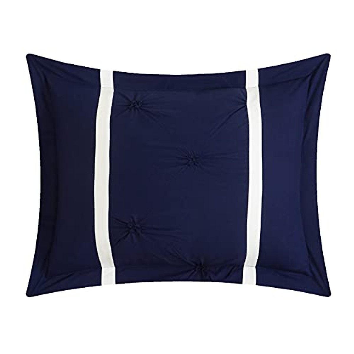 Chic Home Marcia 3 Piece Reversible Comforter Set Super Soft Microfiber Pinch Pleated Ruffled Design with Geometric Patterned Print Bedding with Decorative Pillows Shams, Twin, Navy