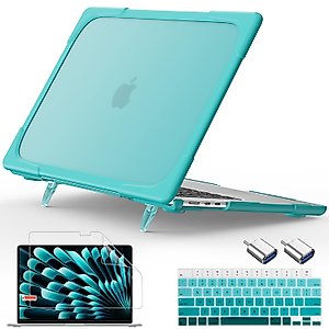 May Chen for MacBook Air 15 inch Case M2 A2941 / M3 A3114 Chip 2023 2024, Heavy Duty Shockproof Protective Hard Shell with Keyboard cover for Fold Kickstand, Blue