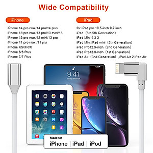 iPhone Charger Extension Cable,[Apple MFi Certified] 90 Degree Lightning Charging Male to Female Extender Dock Cable Adapter for iPhone 14 Pro Max/13/12/11/XS/XR/X/8/7/6 Pass Data Audio