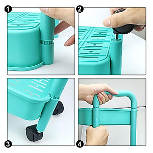 3 Tier Utility Rolling Cart with Handle, Multifunctional Storage Organizer Rolling Carts with Wheels for Bathroom Office Living Room (Green)