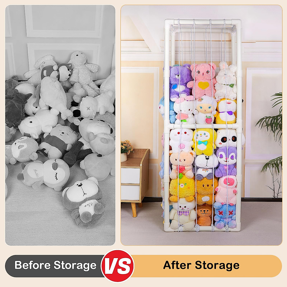 FIOBEE Stuffed Animals Storage Zoo Thicken PVC Tube Kids Toy Storage Organizer with Elastic Band Large Stuffed Animals Holder for Nursery Playroom Bedroom Room Furniture Plush Storage, White