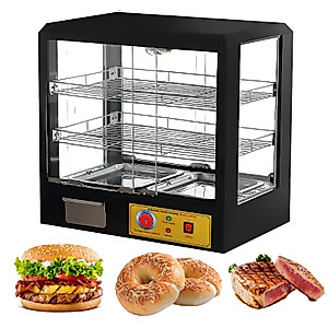 Hot Food Display Case, 3-Tier Glass Door Pastry Display Case, 500W Food Buffet Display for Pastry, Sandwich, Energy-Saving Restaurant Warmer