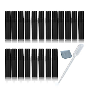 Elfenstall- Cool Black 25pcs 5ml 1/6OZ Atomizer Empty Matte Plastic Fine Mist Spray bottle Refillable Fragrance Perfume Scent Sample Bottle for Travel Party Makeup Tool