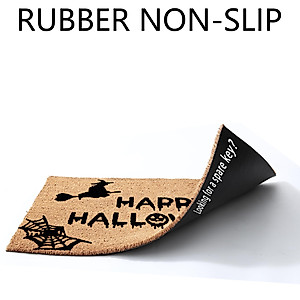 Halloween Decor Doormat Combo Set, 100% Coco Coir Welcome Mat + 28 x 43 Inches Black and White Plaid Mat- Halloween Front Porch Entryway Decor Floor Mat, Outdoor Mats Happy Halloween