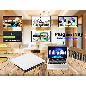 Mougerk External DVD Drive, Portable Type-C USB 3.0 DVD CD Drive Player DVD/CD +/-RW ROM Reader Rewriter Burner for Laptop MacBook Pro Desktops (White)