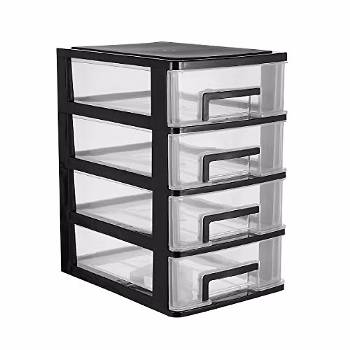 BESPORTBLE Drawer Storage Four Layer Plastic Drawer Organizer Shelf Storage Rack Storage Box for Office Bedroom Home (Black and Transparent)