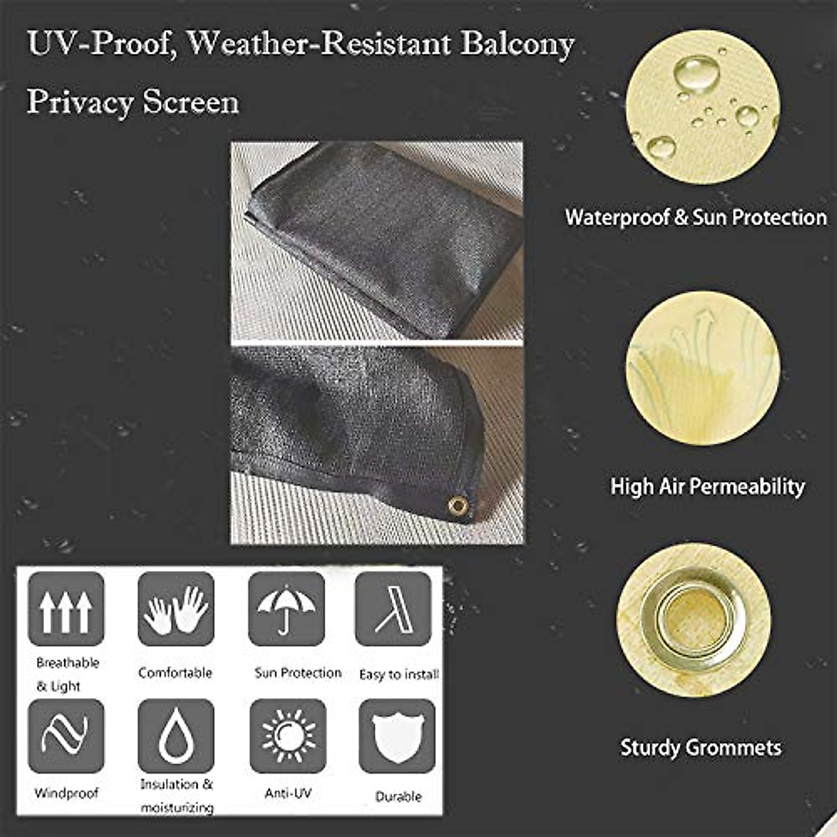 Balcony Privacy Screen Cover, 3.0ft x10ft Fence Screen Balcony Shield Cover UV-Resistant Visibility Reduction Windscreen Garden Fence with Cable Ties (3x10ft, Grey)