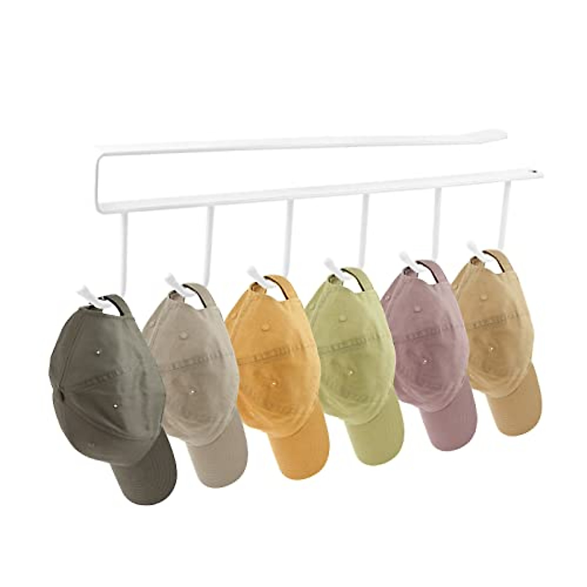 Resdenio Hat Rack for Baseball Caps Hat Organizer Holder for Hanger with 6 Hat Hooks, Stainless Steel Hat Hanger Storage Cap Organizer for Closet, Dormitory, Bedroom,Office (White)