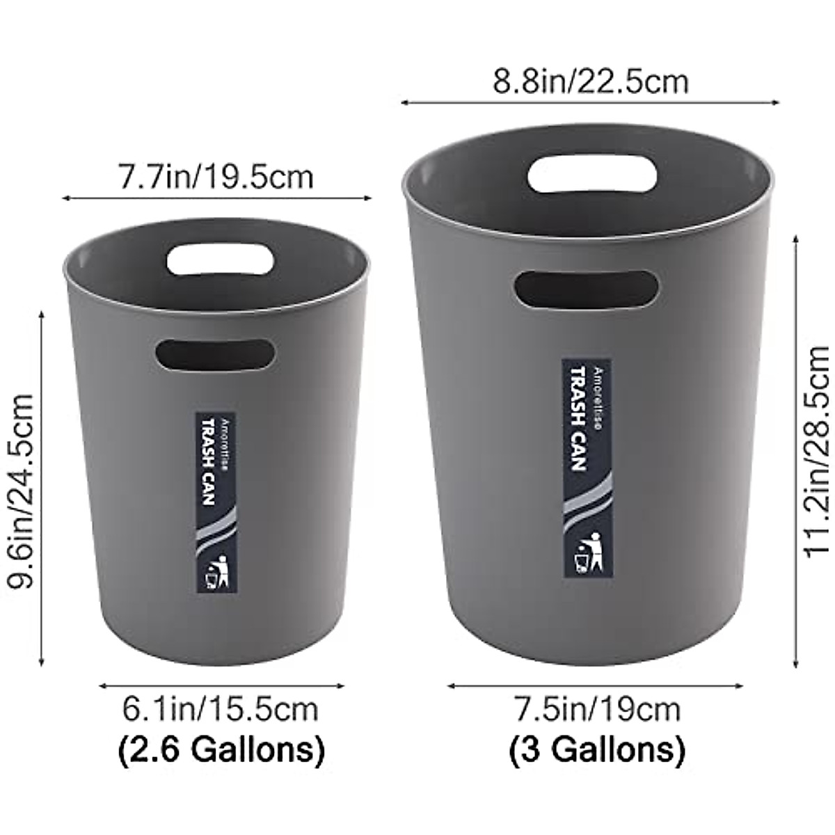 Amorettise 4 Pack Small Trash Can for Bathroom - 3 Gallon/12-Liter Wastebasket, Round Plastic Garbage Container Bin for Bedroom Office.