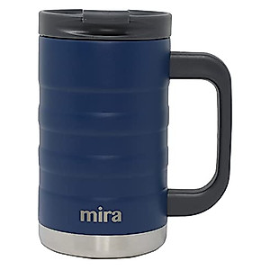 MIRA Vacuum Insulated Coffee Mug with Handle, 14oz Stainless Steel Tea Coffee Travel Mug, Double Wall Reusable thermal Coffee Cup with Lid, Admiral Blue