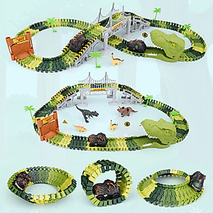 Dinosaur World Race Track Toys for Kids - Best Birthday Gifts for Age 3 4 5 6 7 year old Boys and Girls, PREPOP Deluxe Dino Sets, 220 pcs