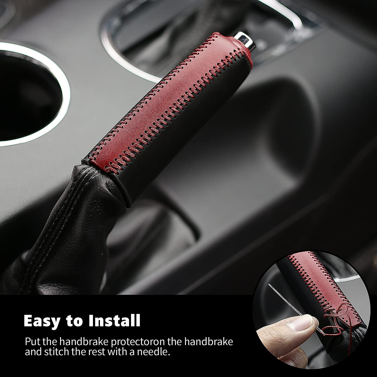 RT-TCZ Handbrake Protector Cover, Soft Leather E-Brake Handle Sleeve Trim Accessories for Ford Mustang 2015 2016 2017 2018 2019 2020 2021 2022